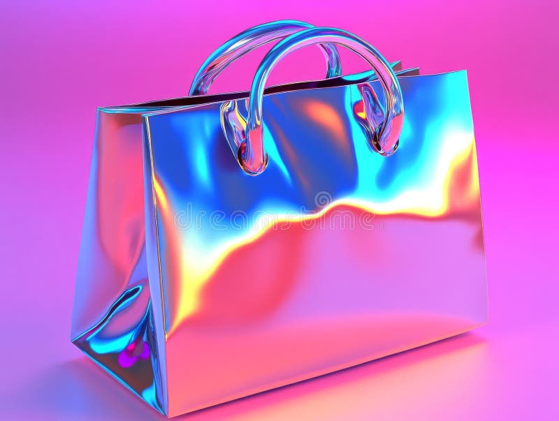An Iridescent 3D Shopping Bag Icon Featuring Gradient Colors, Ideal for Digital Design in E ...