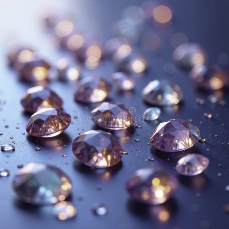 Iridescent Diamonds Scattered on a Glass Surface Shimmer in the Light ...