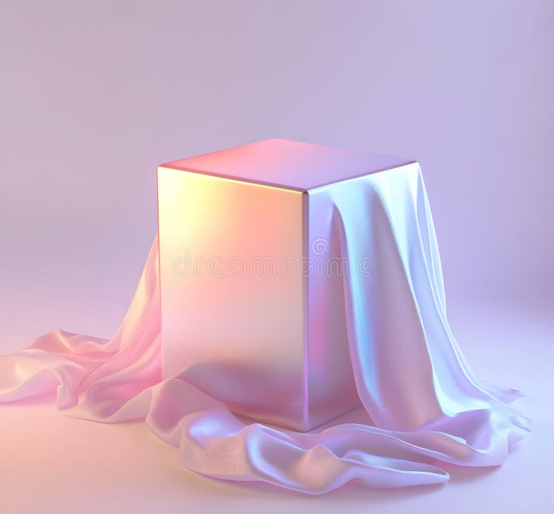A Iridescent Fabric Draped Over a Iridescent Cube on a Light Pink ...