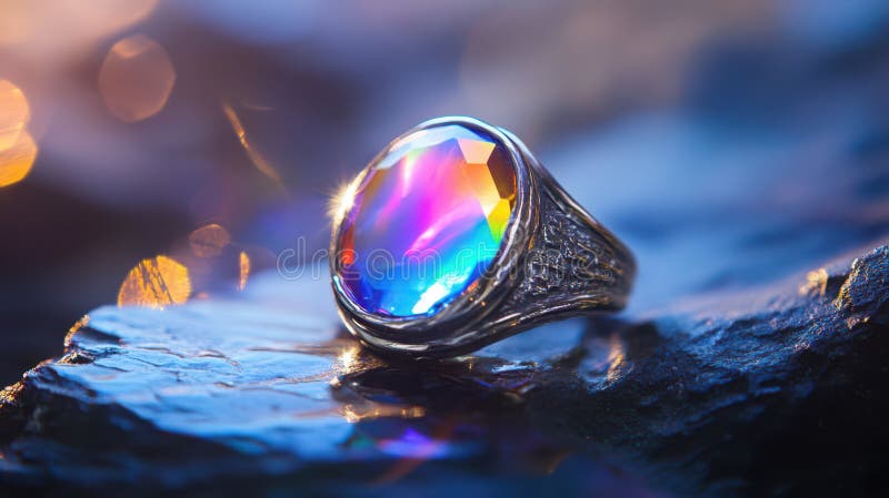 Iridescent Gemstone Set in Silver Casting Rainbow Reflections in Soft ...