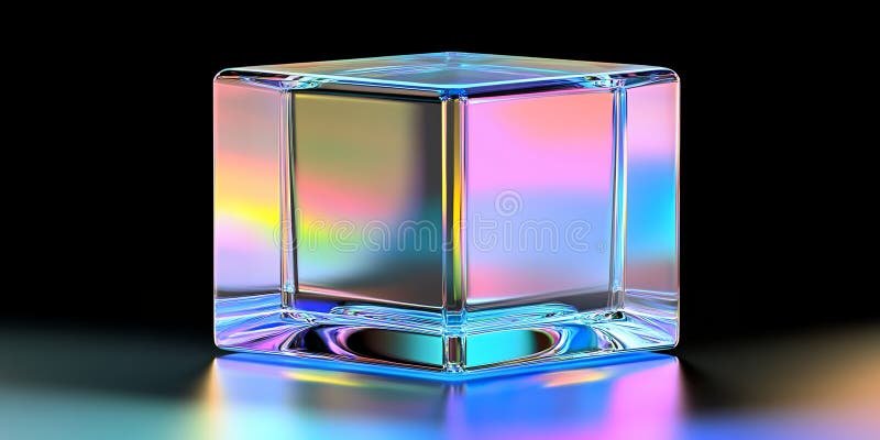 Iridescent Glass Cube Prismatic Reflection Modern Design Abstract ...