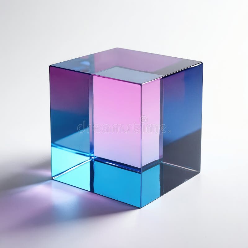 Iridescent Glass Cube on White Background. 3D Render with Gradient ...