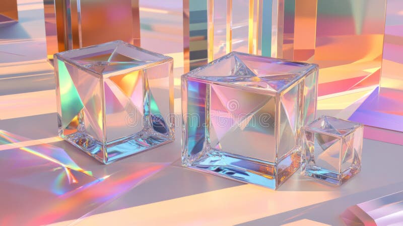 Iridescent Glass Cubes on Pastel Background Stock Illustration ...