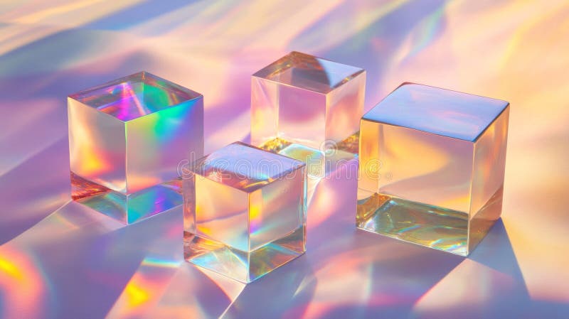 Iridescent Glass Cubes on Pastel Surface Stock Illustration ...