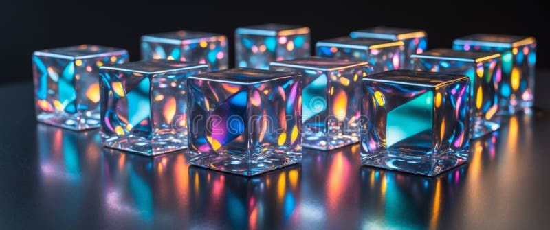 Iridescent Glass Cubes Reflect on Dark Surface Stock Photo - Image of ...