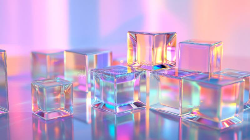 Iridescent Glass Cubes on Reflective Surface Stock Illustration ...