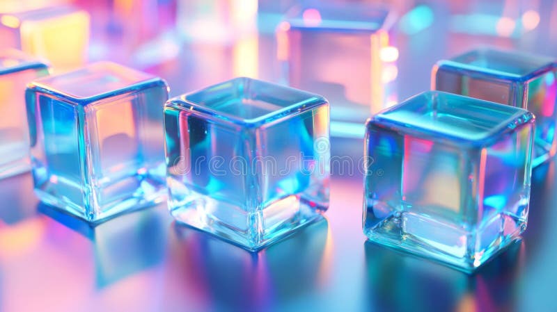 Iridescent Glass Cubes on Reflective Surface Stock Illustration ...