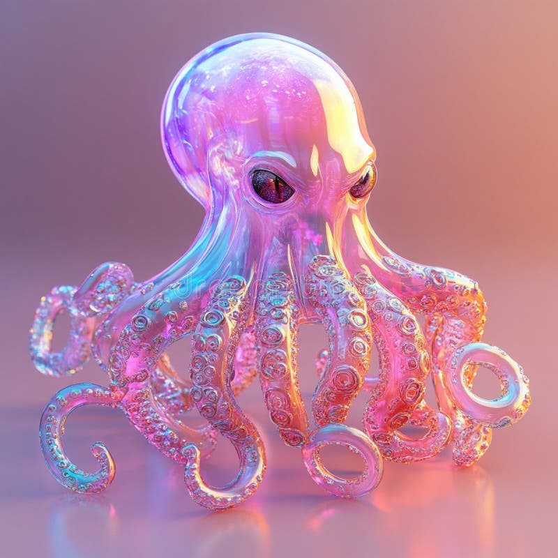 Iridescent Glass Octopus Sculpture in Pastel Colors Stock Image - Image ...