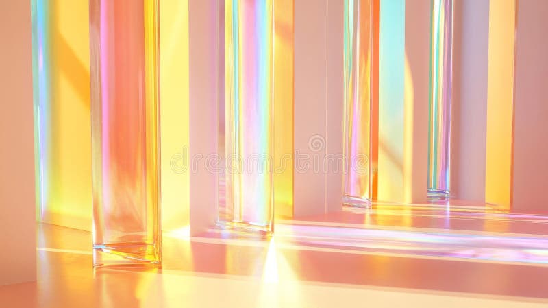 Iridescent Glass Pillars in a Pastel Room Stock Illustration ...