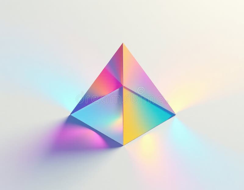 Iridescent Glass Pyramid on White Background - Abstract Geometric Shape ...