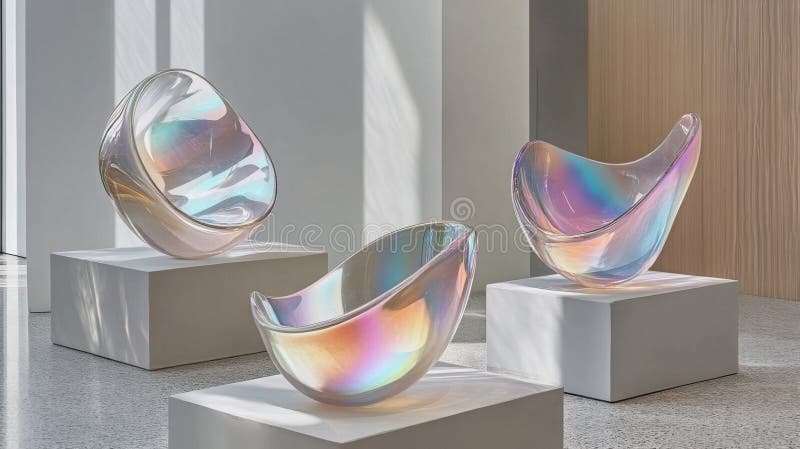 Iridescent Glass Sculptures Modern Art Installation Stock Illustration ...