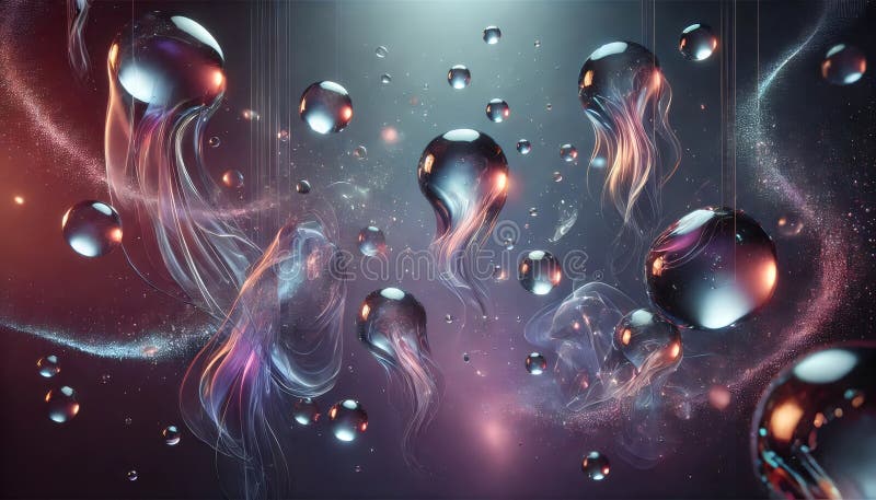 Iridescent Glass Shapes Resembling Organic Forms Floating in a Surreal ...