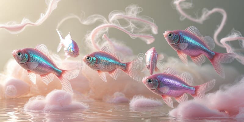 Iridescent Glittering Fish Floating in a Dreamy Pastel Glow Stock Photo ...