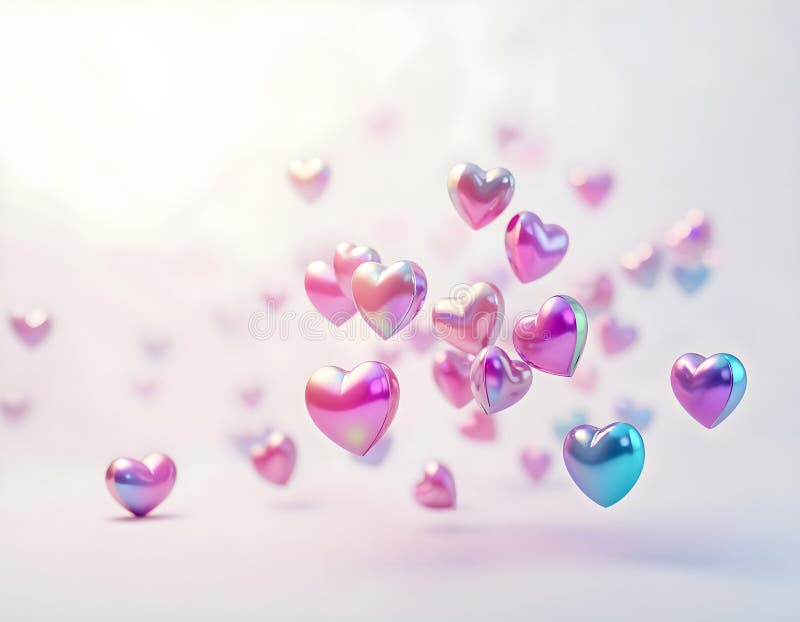 Iridescent Hearts Floating in a Soft, Dreamy Background Stock ...