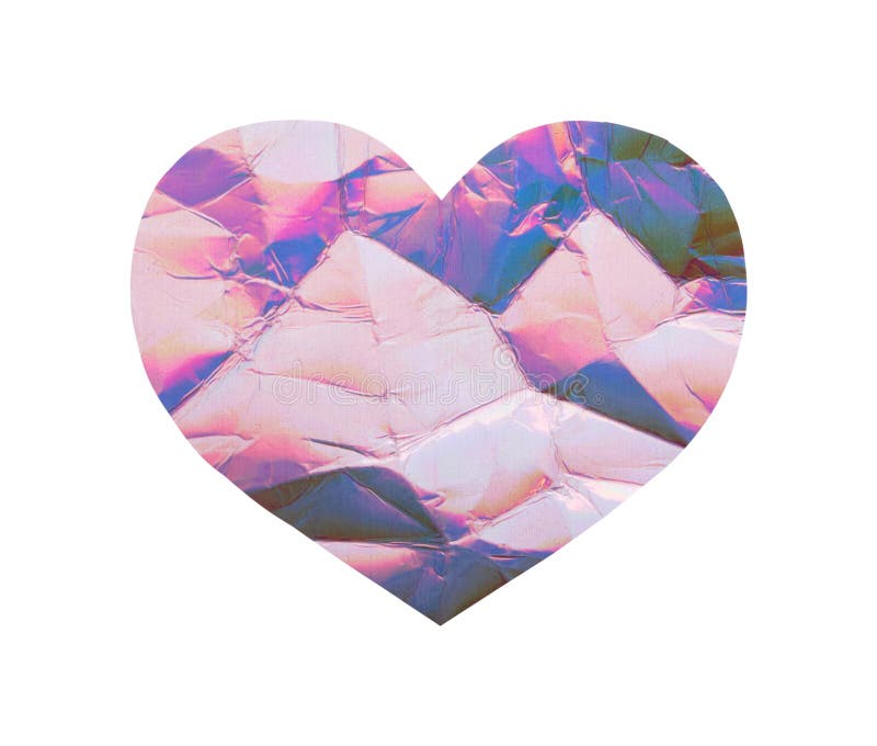 Iridescent Holographic Textural Heart Cut Out on White Background Stock ...