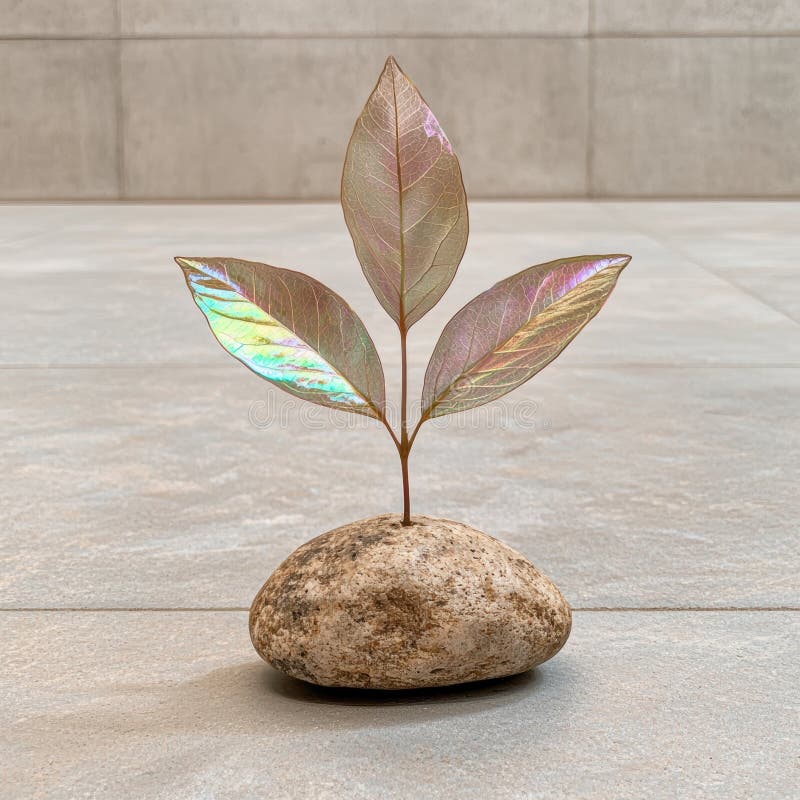 Iridescent Leaves Growing from Stone Stock Illustration - Illustration ...