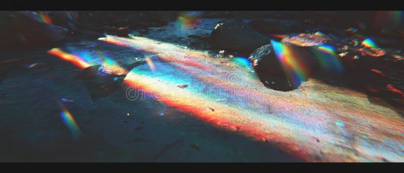 Iridescent Light Rays Creating a Shimmering Overlay Texture on a Rocky ...