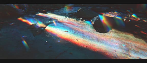 Iridescent Light Rays Creating a Shimmering Overlay Texture on a Rocky ...