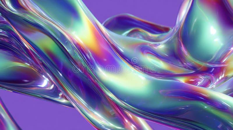 Iridescent Liquid Chrome Mirrors Abstract Neon Pattern, Smooth Flowing ...