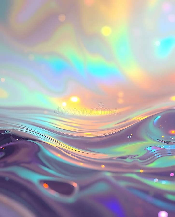 Iridescent Liquid Surface with Floating Bokeh Lights in Dreamy Hues ...