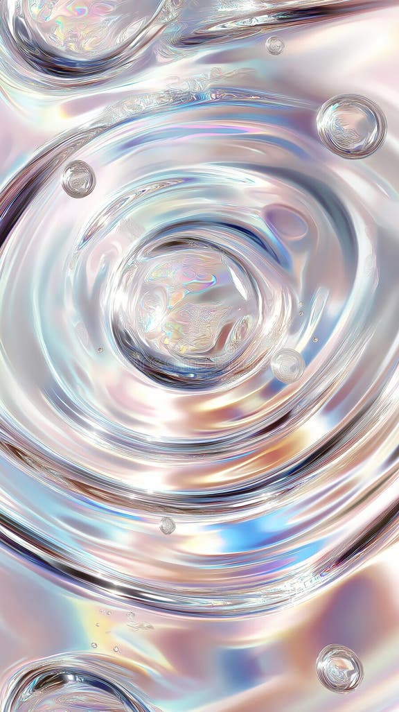 Iridescent Liquid Swirls with Bubbles Reflecting Light in Abstract ...