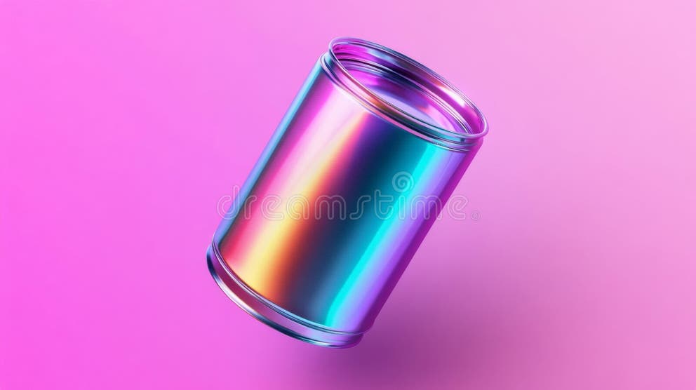 Iridescent Metallic Container Cylinder on Pink Gradient Background ...
