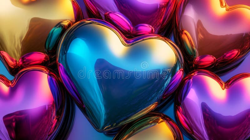Iridescent Metallic Hearts Abstract Art Design Stock Illustration ...