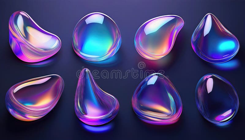 Iridescent Modern Design Elements Glass Gradient 3D Organic Shapes in a ...