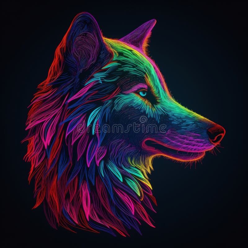 Iridescent Neon Howling Wolf in a Psychedelic World. Perfect for ...