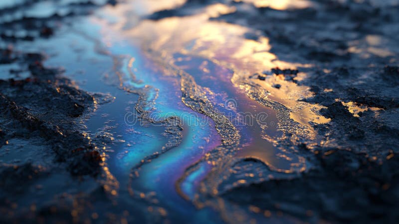 Iridescent Oil Slick in a Puddled Surface Stock Illustration ...