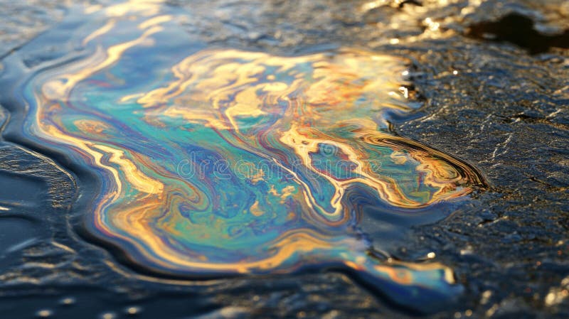 Iridescent Oil Slick on Water Surface Stock Illustration - Illustration ...