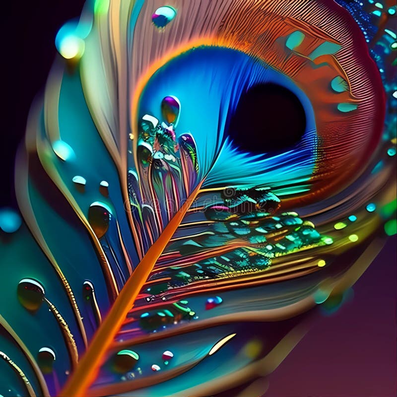 Iridescent Peacock Feather, Made with Generative AI Stock Illustration ...