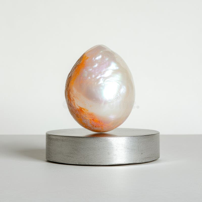 Iridescent Pearl-like Egg-shaped Object on Metallic Stand Stock ...