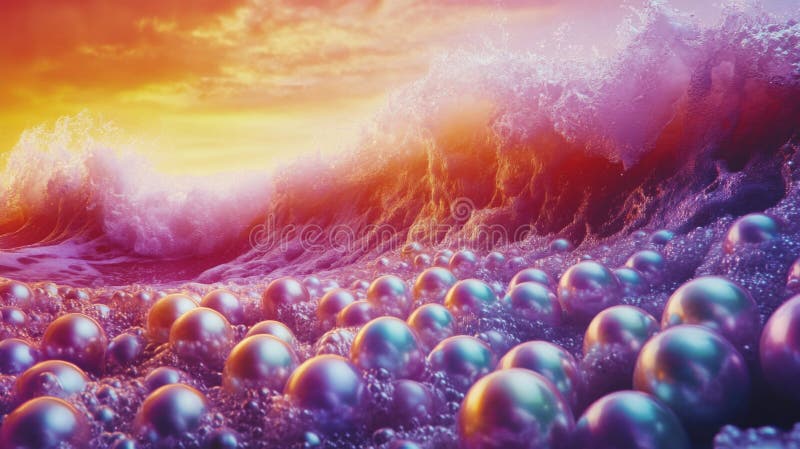Iridescent Pearls on a Sunset Beach Wave Stock Illustration ...