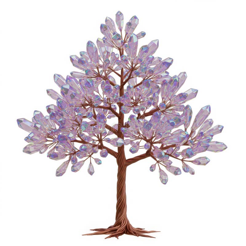 Iridescent Purple Crystal Tree on White Background Stock Illustration ...