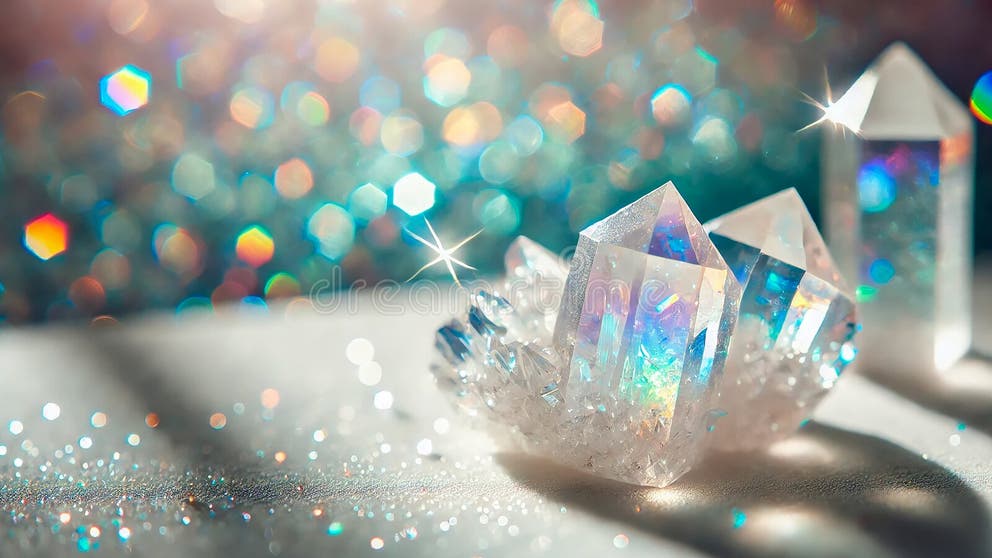 Iridescent Quartz Crystals Against a White Surface Stock Illustration ...