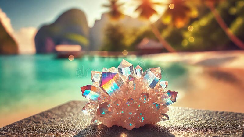 Iridescent Quartz Crystals on a Smooth Stone Surface Stock Illustration ...