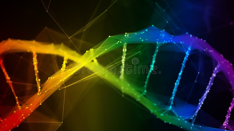 Iridescent Rainbow Digital Polygon DNA Molecule Strand Colorful Loop ...