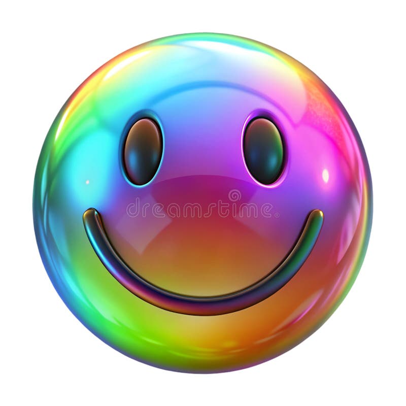 Iridescent Rainbow Smiley Face Emoji 3 D Render Emoticon Stock ...