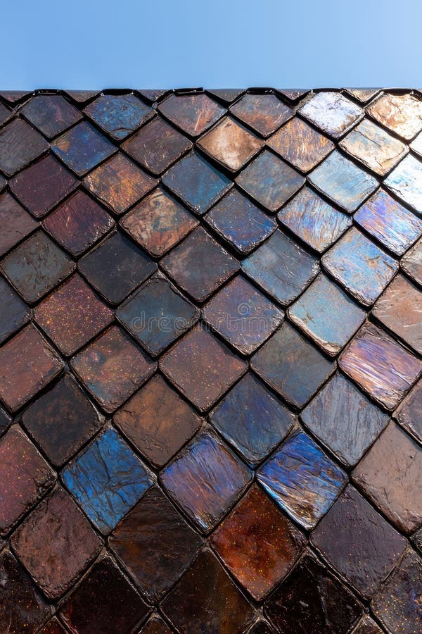 Iridescent Roof Tiles Create a Unique Textured Pattern. Stock ...