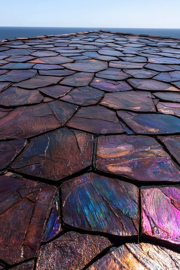 Iridescent Roof Tiles Shimmer in the Sunlight by the Sea. Stock ...