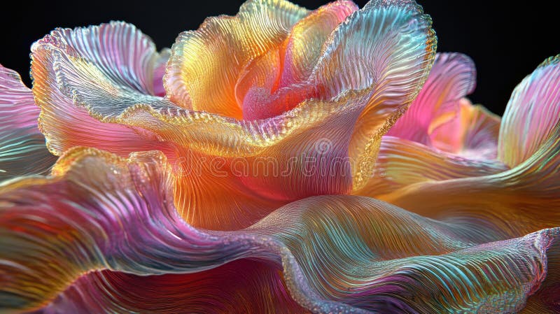 Iridescent Rose Abstract: Colorful, Delicate Petals and Light on Black ...