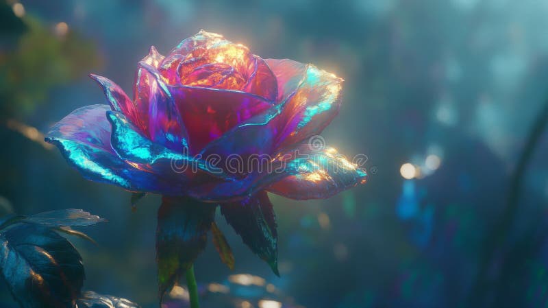 Iridescent Rose with Vibrant Blue and Red Petals Stock Illustration ...