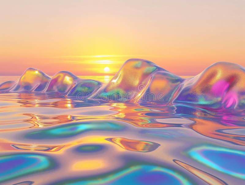 Iridescent Seascape at Sunset Stock Photo - Image of ethereal, serene ...