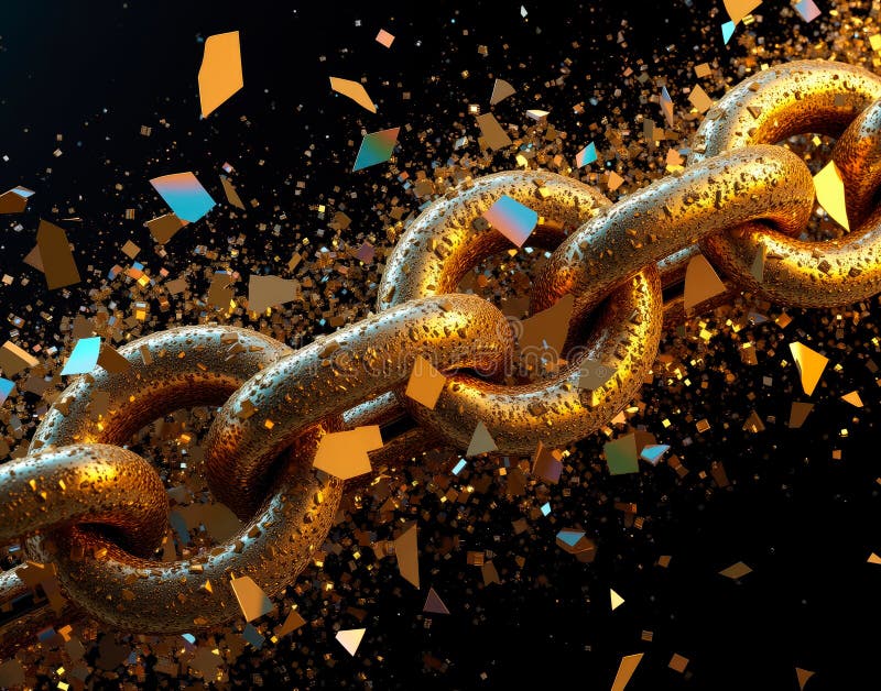 Iridescent Shattered Chains with Gold and Black Gradients, Symbolizing ...