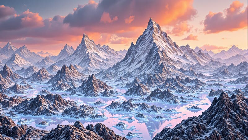 Iridescent Silver Mountain Peaks at Sunset with Crystal Streams Stock ...