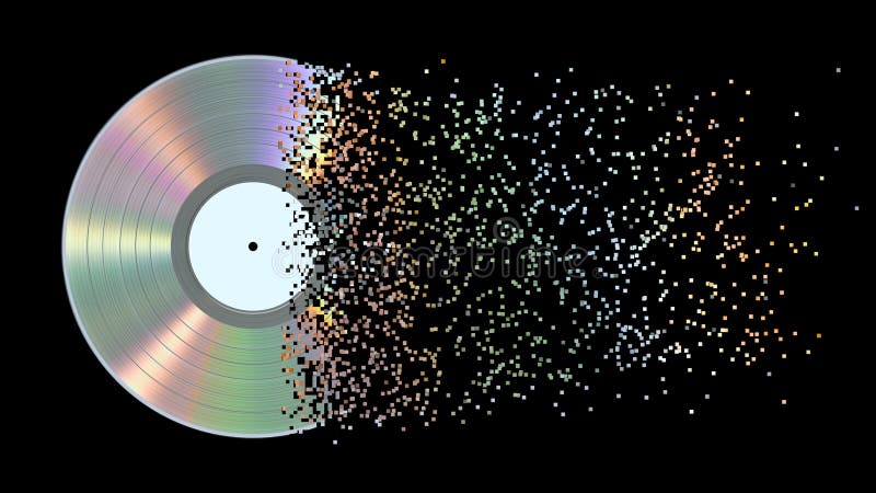 Iridescent Silver Vinyl Disk Crumbles into Pixels Stock Illustration ...