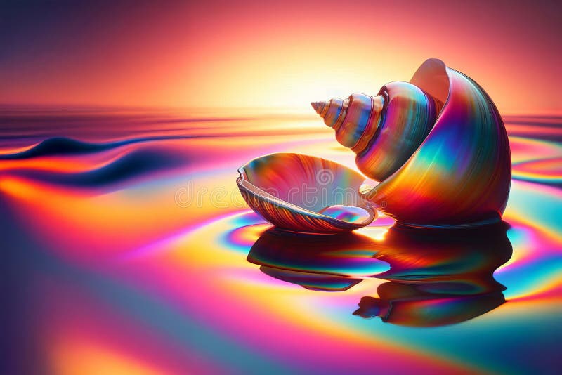 Iridescent Snail Shell Liquid Droplets Gradient Background Digital ...