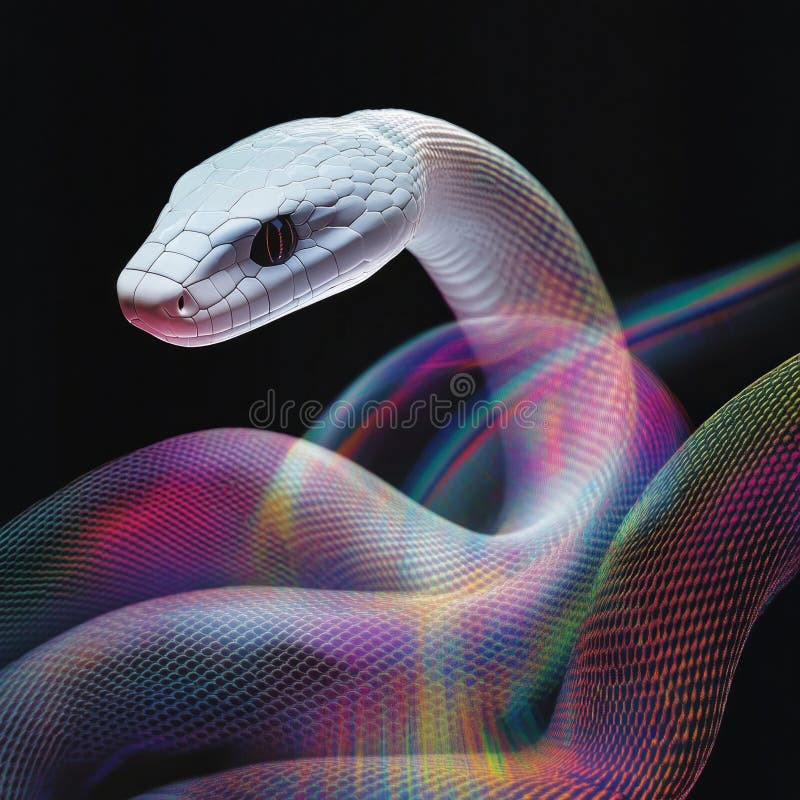 Iridescent Snake with Vibrant Multicolor Glowing Pattern on Black ...