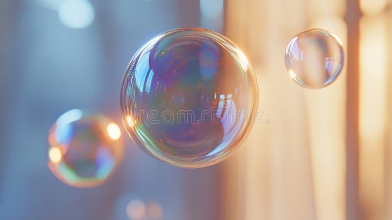 Iridescent Soap Bubbles Floating in Soft Light Stock Illustration ...